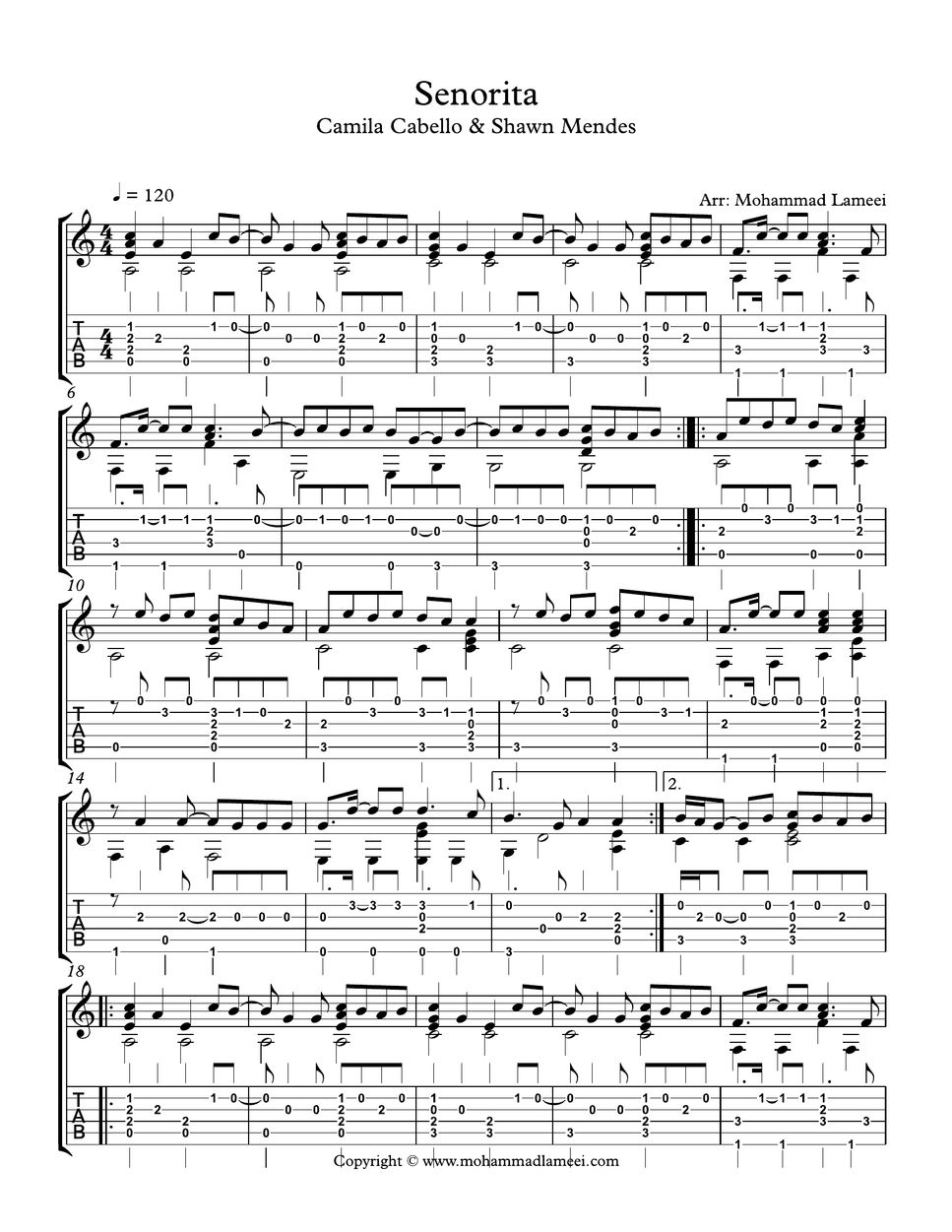 Camila Cabello - Senorita Tab + 1staff by Mohammad Lameei