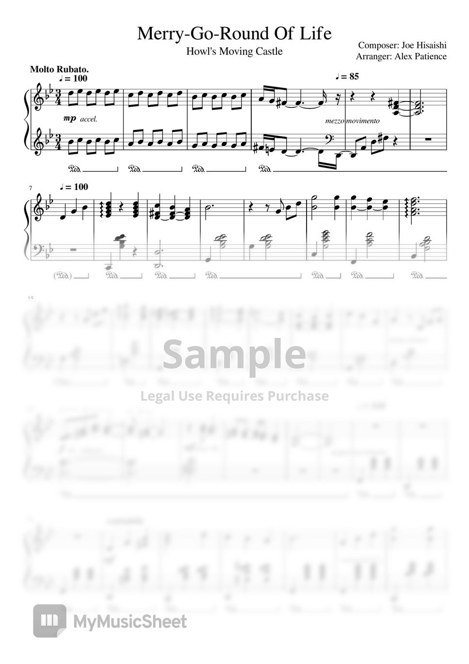 Joe Hisashi Merry Go Round Of Life Howls Moving Castle Sheets By
