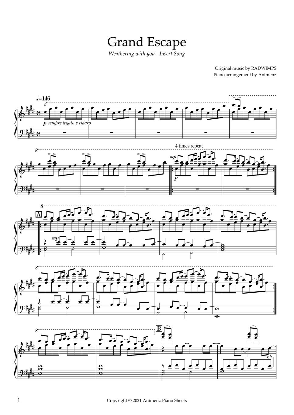 RADWIMPS - Grand Escape (Weathering with you OST) Partitura by Animenz