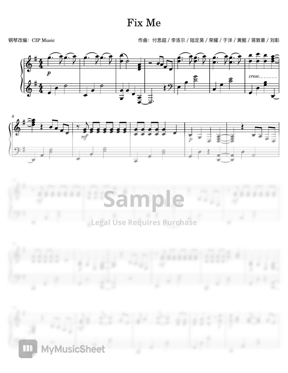 CHUANG2021 - Fix Me (Original song) Sheets by CIP Music