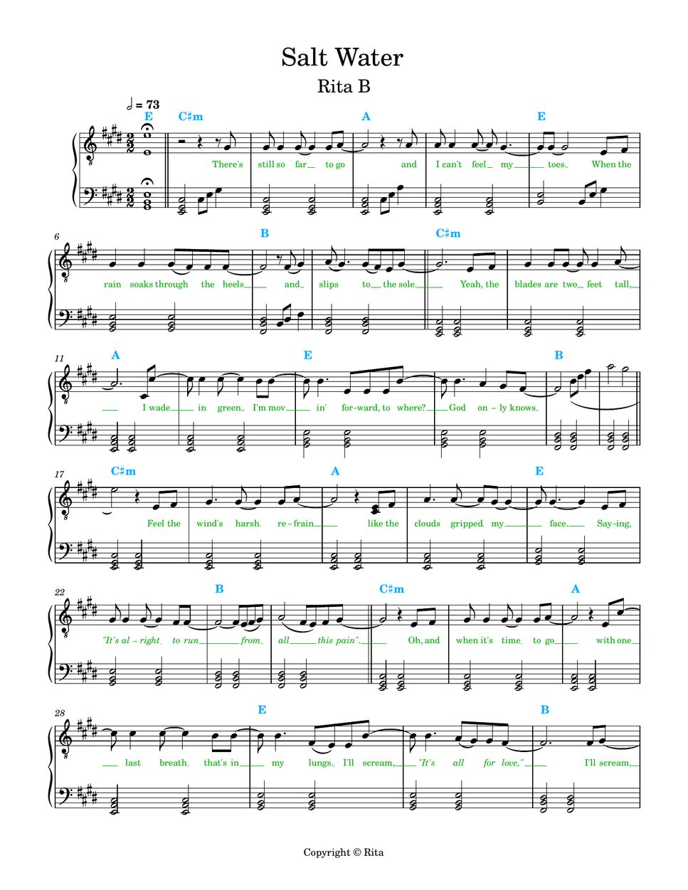 Ed Sheeran - Salt Water (lyrics, chords) 악보 by Rita B