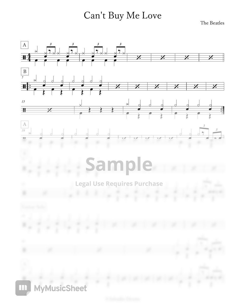 The Beatles - Can't Buy Me Love 악보 by Arkadia Drums