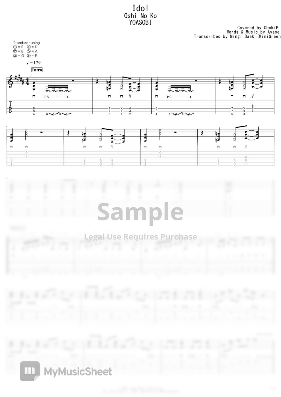 YOASOBI - Idol (TV anime（Oshi no Ko）) Tab + 단선 악보 by ChakiP