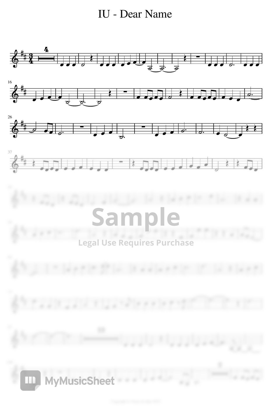 IU - Dear Name (Cello Part) Sheet Music by Tomo & Julie