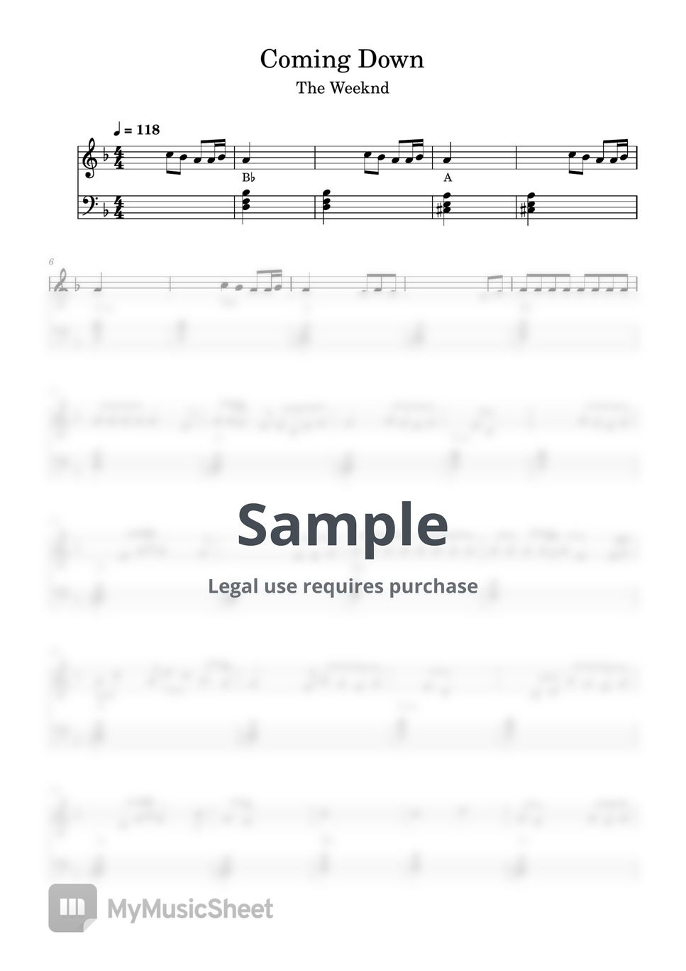 The Weeknd - Coming Down 楽譜 by Will Adagio