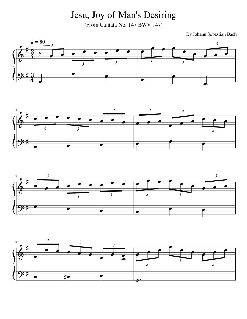 Johann Sebastian Bach - Jesu, Joy of Man's Desiring (For Easy Piano ...