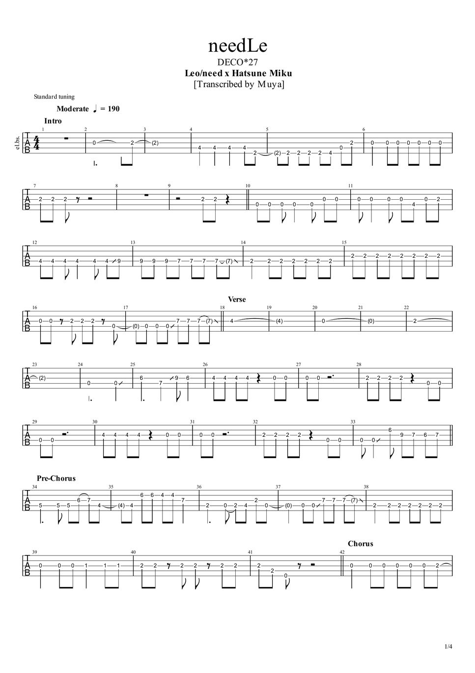 Leo/need - needLe (Bass TAB) Hoja by Muya