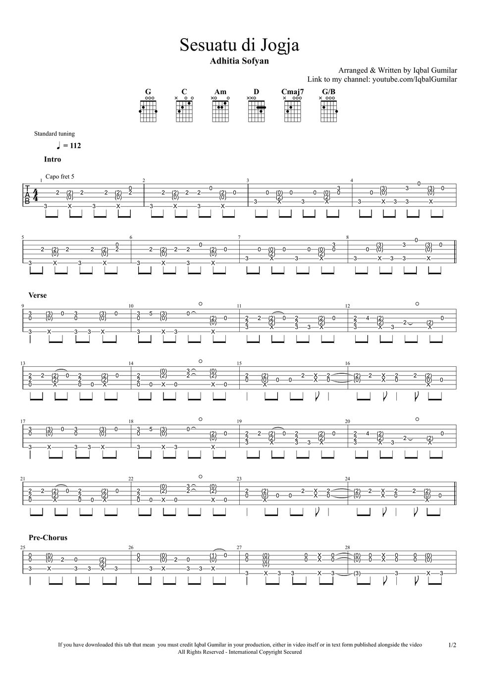 Adhitia Sofyan - Sesuatu di Jogja Sheets by Iqbal Gumilar