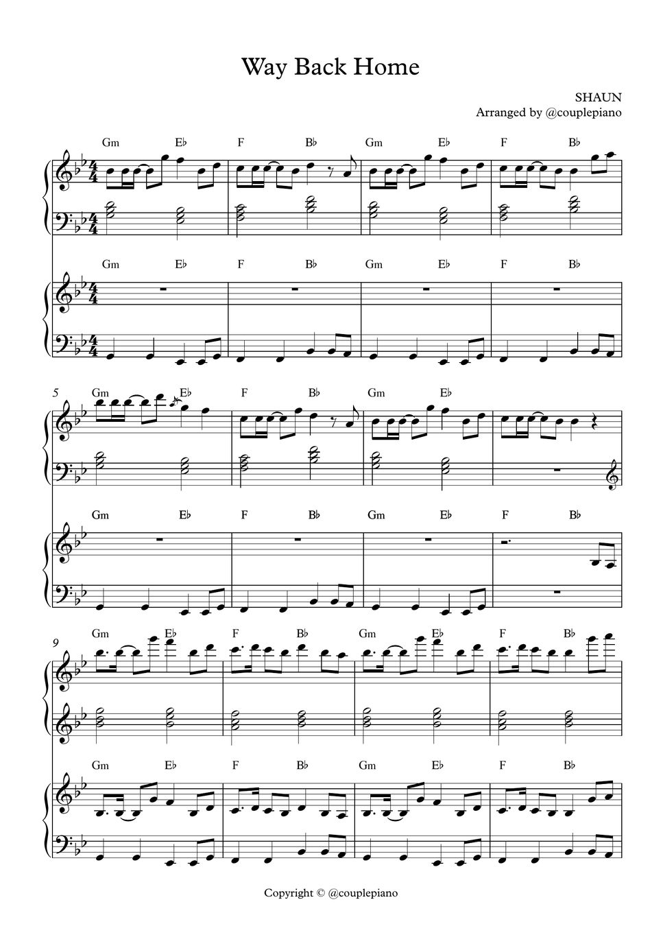 (숀)way back home - 4hands Sheet