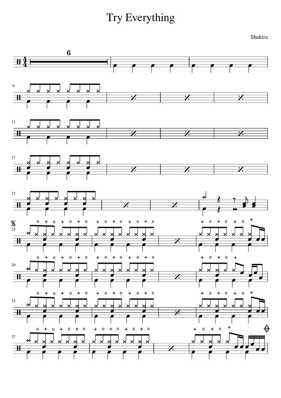 Shakira - Try Everything 악보 by Yumi Drum