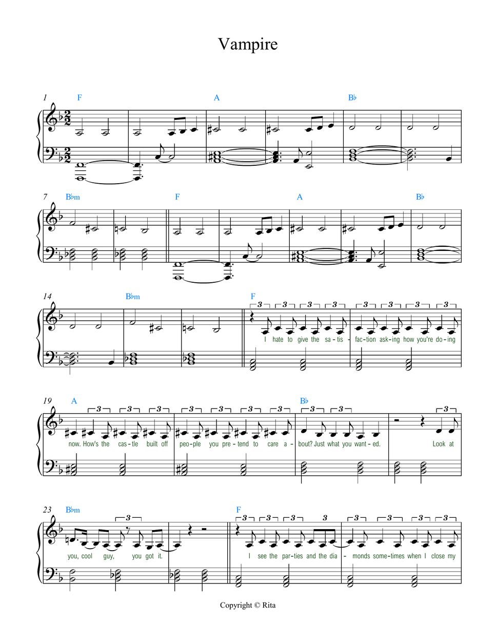 Olivia Rodrigo - Vampire (lyrics) Sheets by Rita B