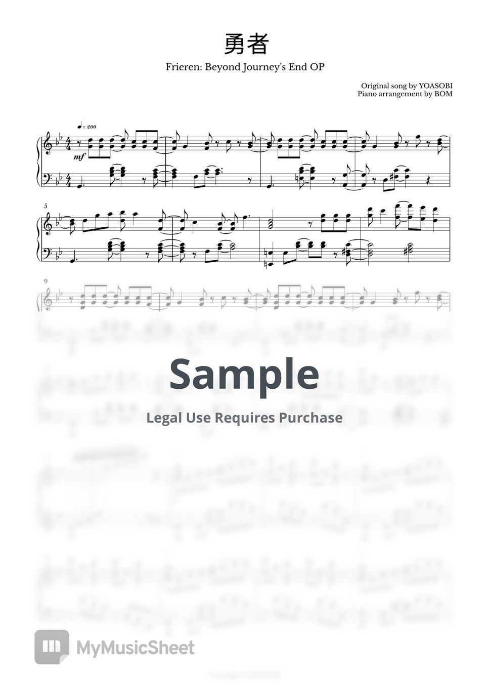 YOASOBI - 勇者 (Frieren: Beyond Journey's End OP) Sheets by BOM