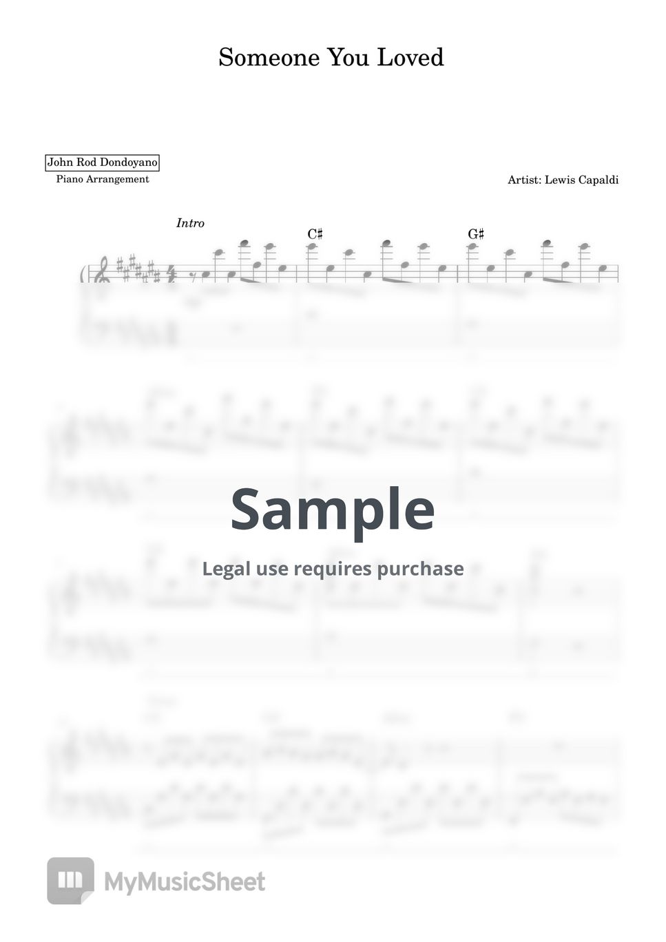 Lewis Capaldi - Someone You Loved (PIANO SHEET) Sheet Music by John Rod Dondoyano