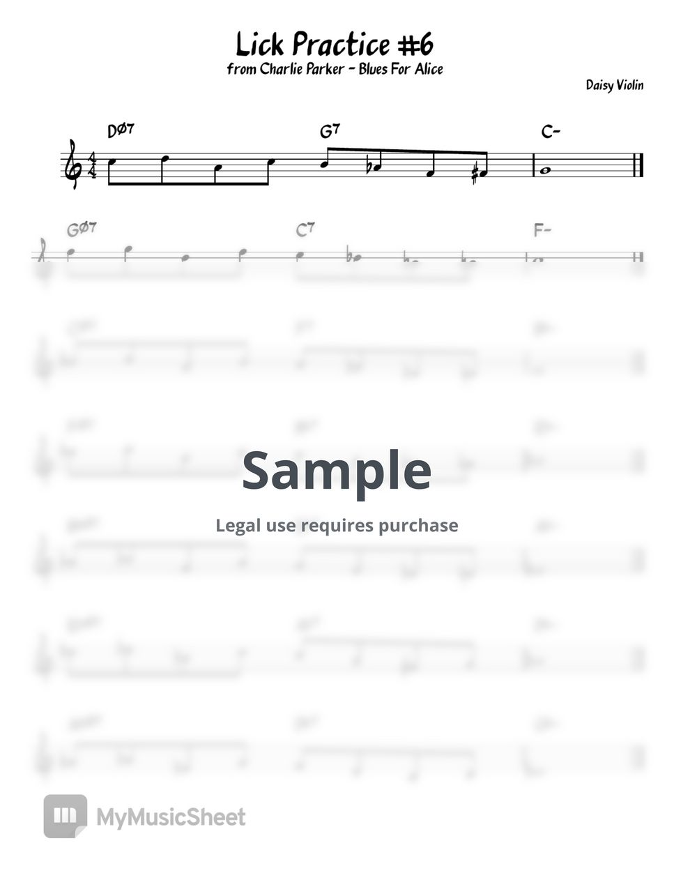 Charlie Parker - Lick Practice #6 -Blues For Alice (Jazz Violin) Sheet ...