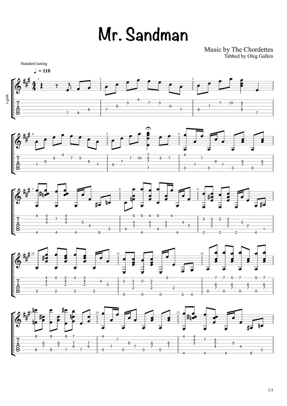 The Chordettes - Mr. Sandman TAB by Oleg Galkin