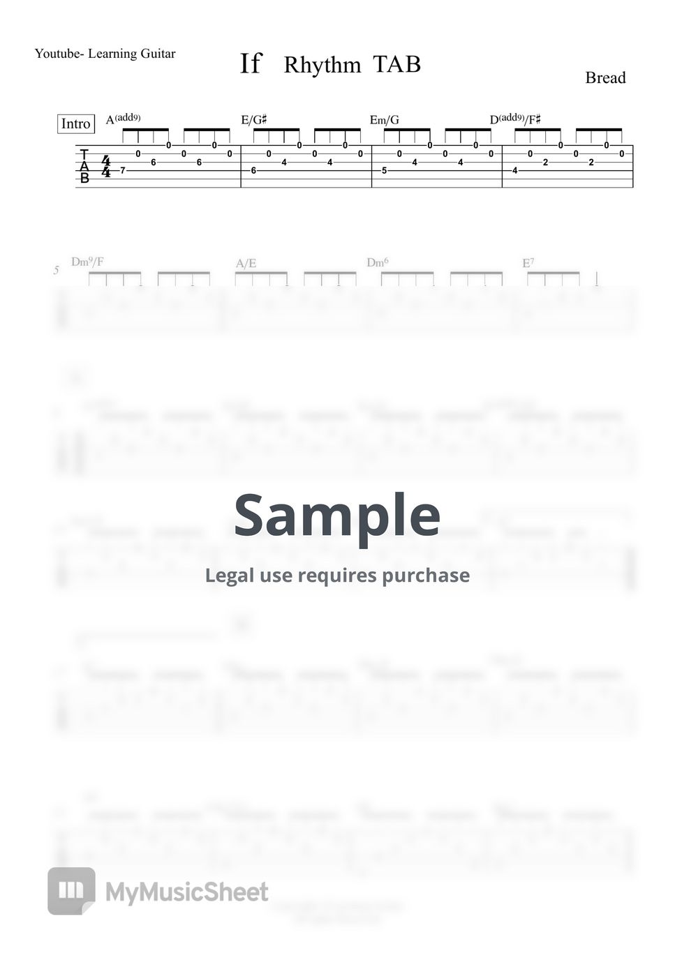 Bread - IF (Rhythm Guitar) (Rhythm guitar TAB) Sheet Music by Learning ...