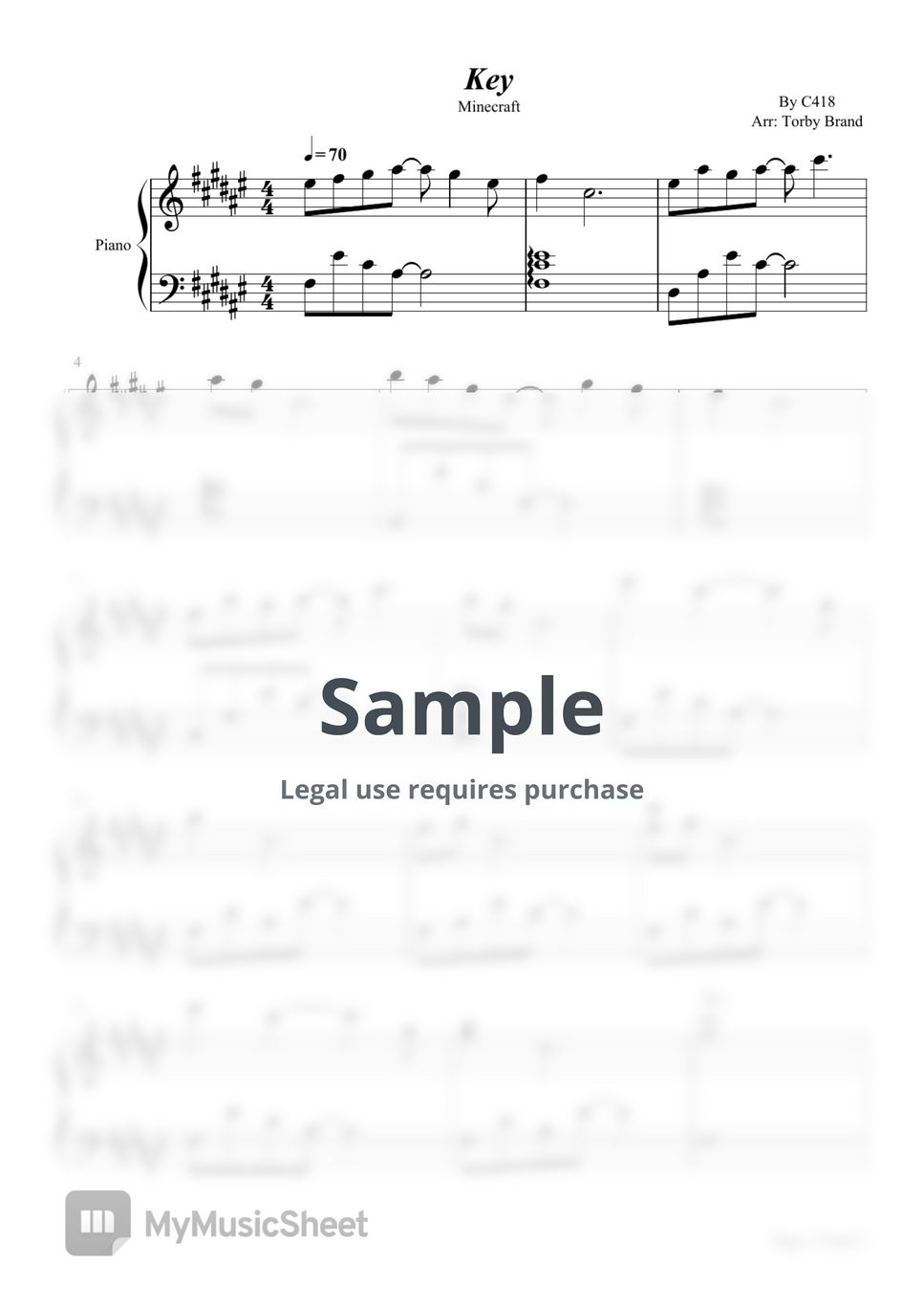 C418 - Key (Minecraft BGM) โน้ตเพลง by dogemusic