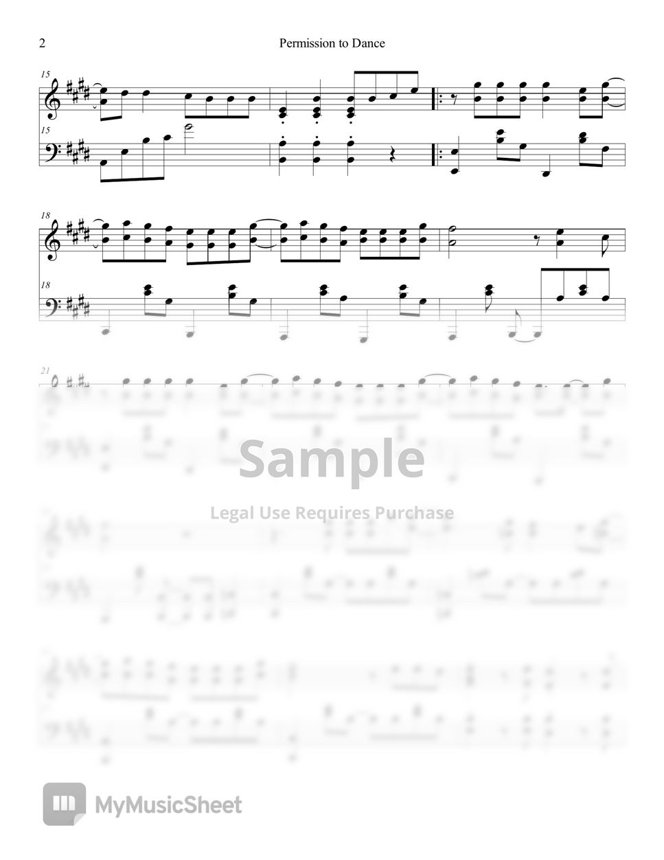 BTS - Permission to Dance 악보 by Lunar Piano