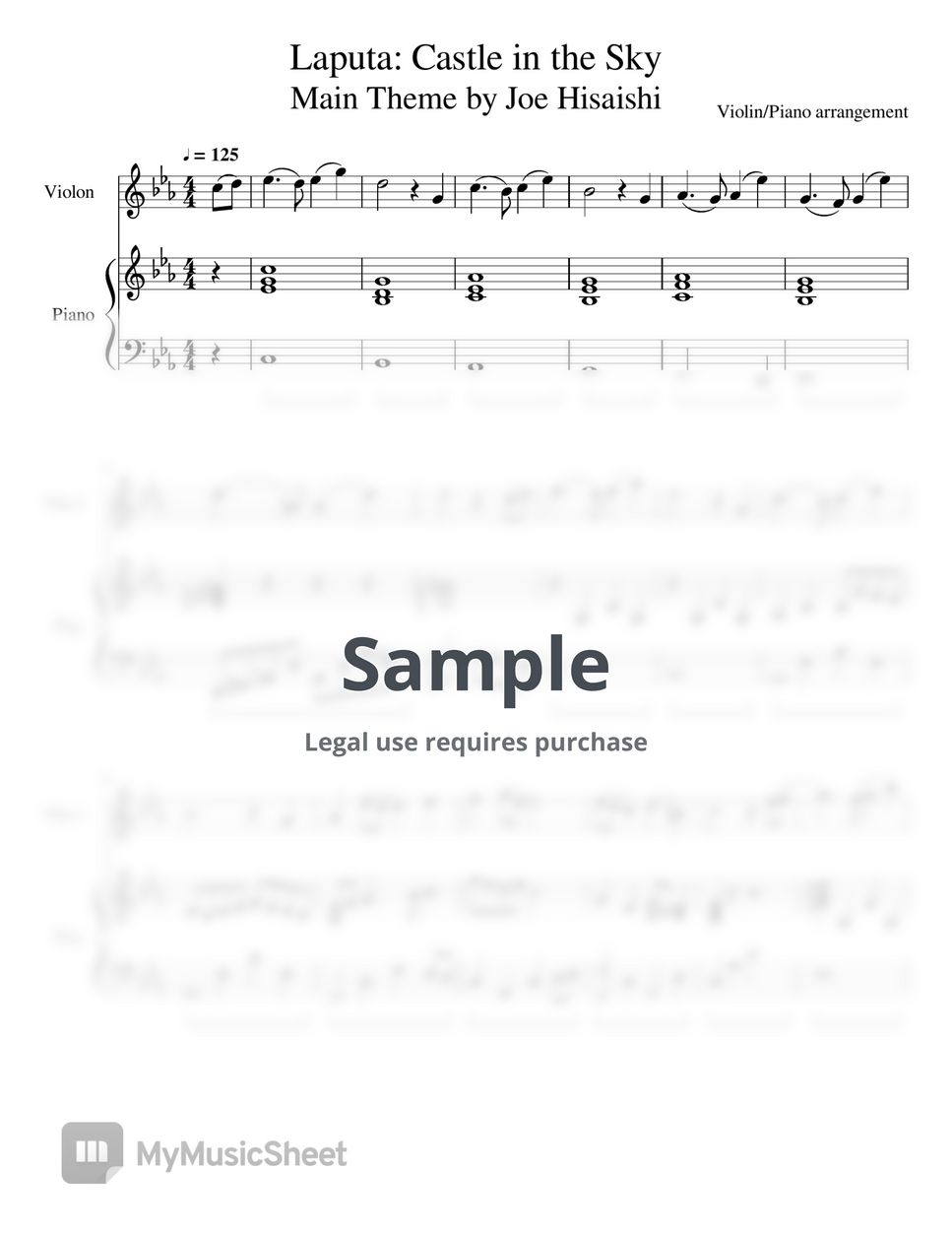 Hisaishi Joe - Laputa: Castle in the Sky - Main Theme by Joe Hisaishi - Violin/Piano arrangement ...