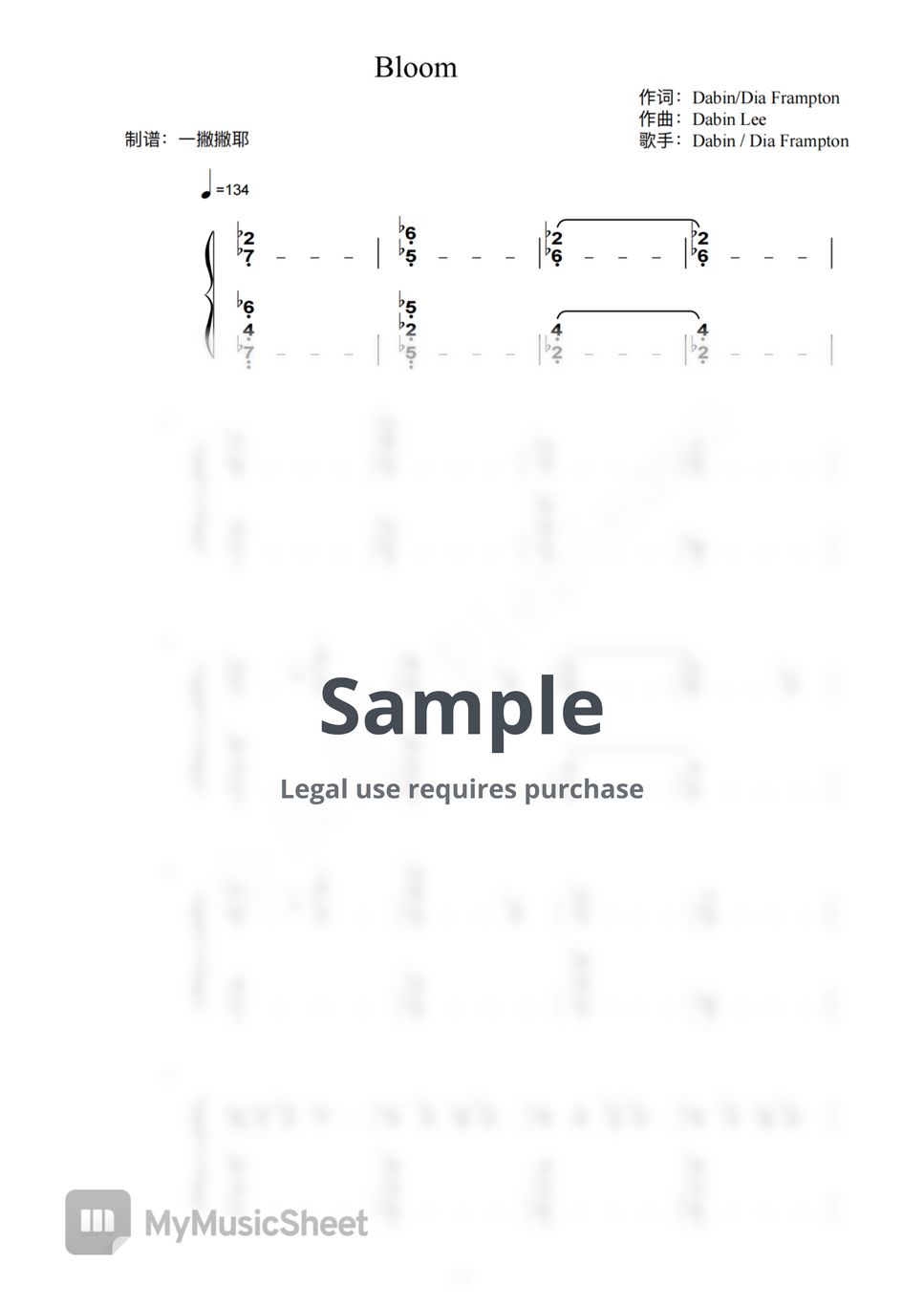 Dabin/Dia Frampton - Bloom (Piano Accompaniment / Numbered musical ...