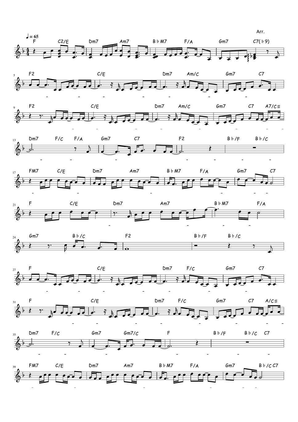 장진숙 광야를 지나며 F Key 멜로디악보 Partition Musicale By 생명의건반