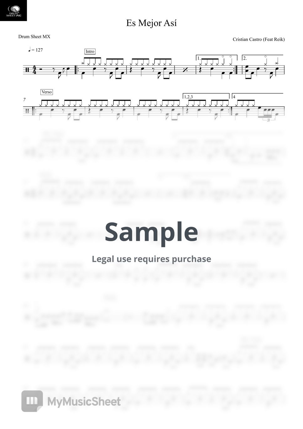 Cristian Castro - Es Mejor Así Sheet Music by Drum Sheet Mx