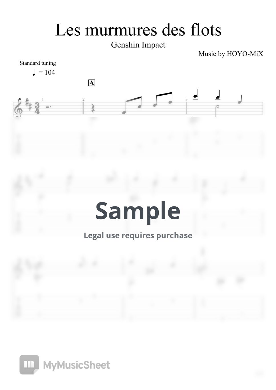 Genshin Impact - Les murmures des flots (Fingerstyle) Sheet Music by u3danchou
