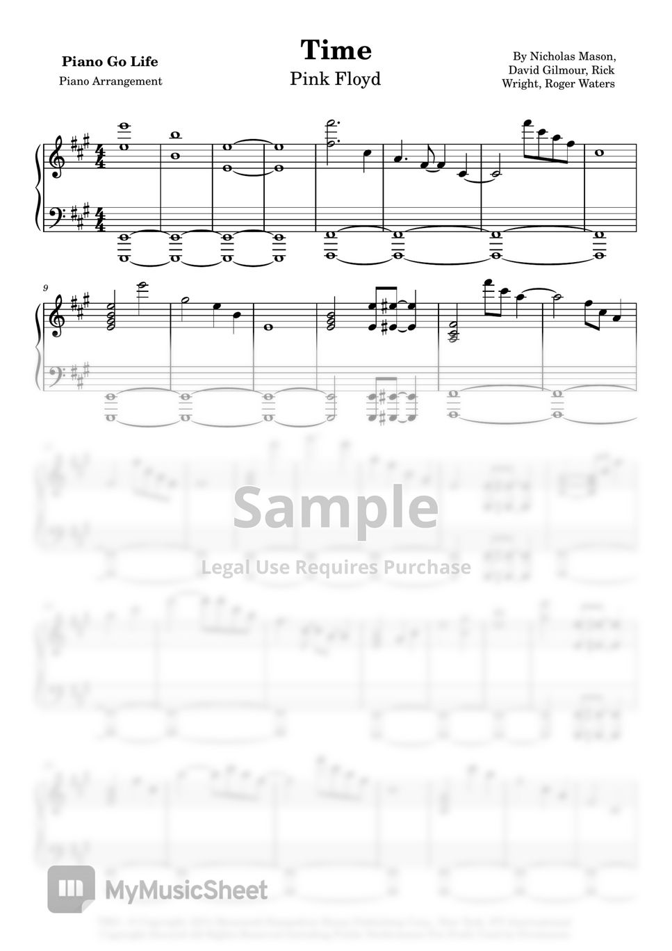 Pink Floyd - Time Sheets by Piano Go Life