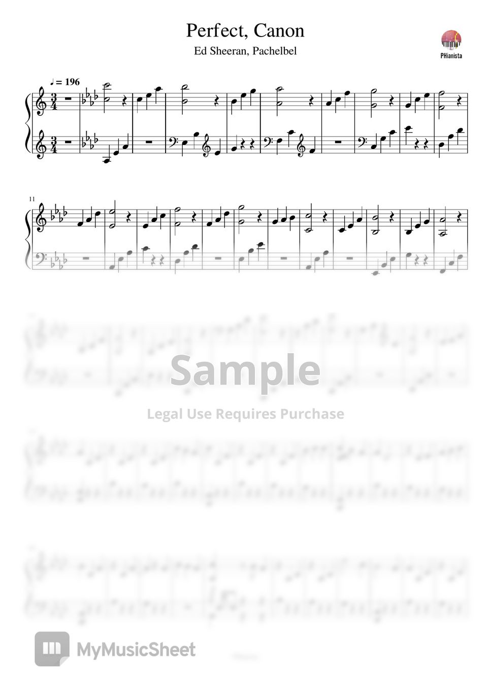 Ed Sheeran - Perfect, Canon Sheets