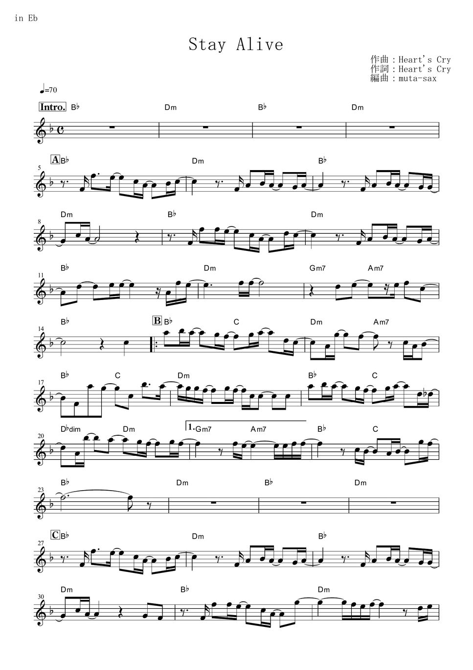 Re:ZERO -Starting Life in Another World- - Stay Alive (in Eb) Sheet by ...