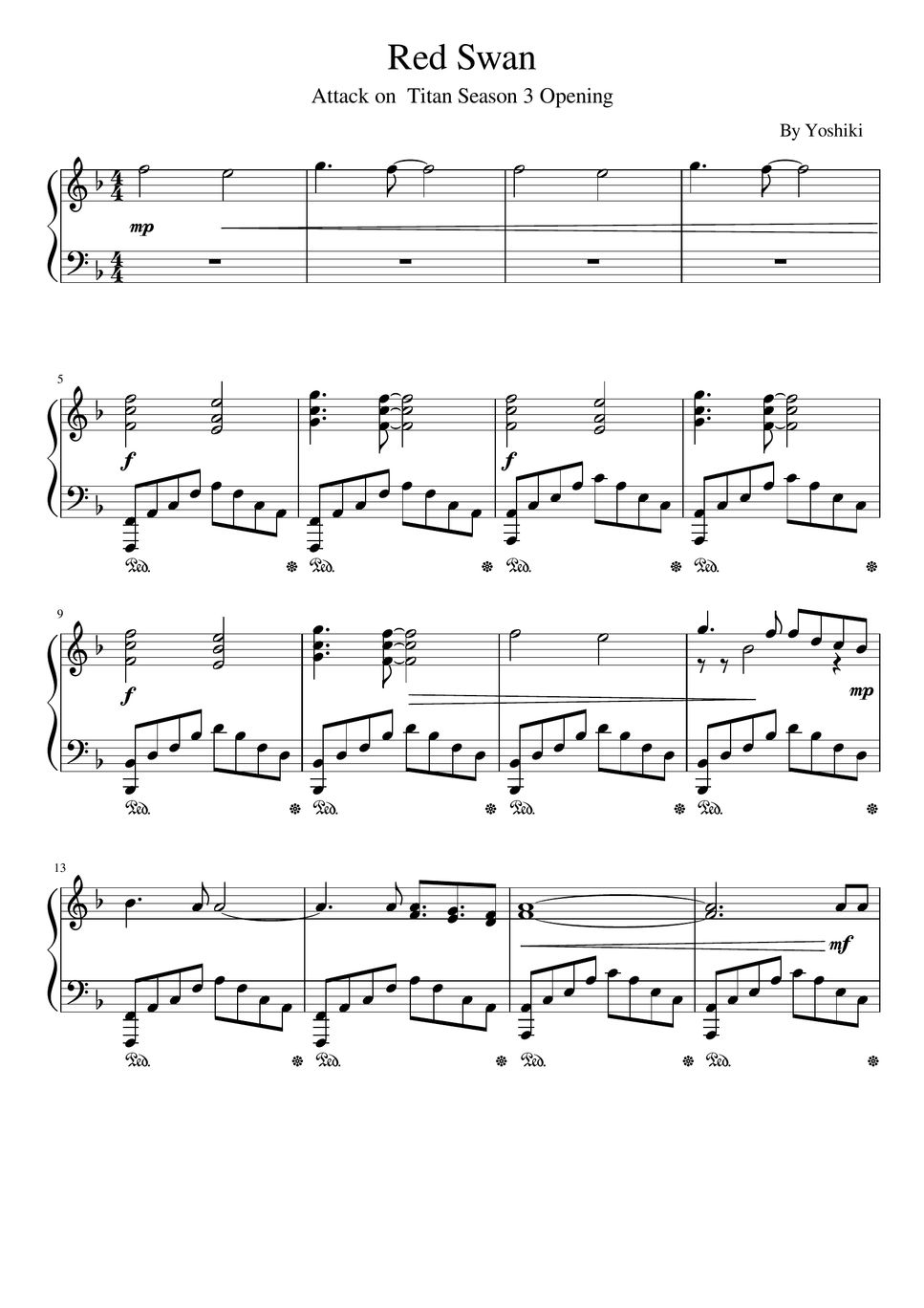 Yoshiki - Red Swan (Attack On Titan Season 3 Opening - For Piano Solo ...