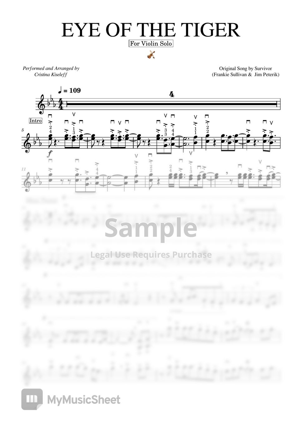 Survivor - EYE OF THE TIGER (For Violin Solo) Sheets by Cristina Kiseleff
