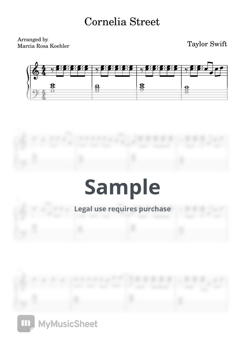 Taylor Swift - Cornelia Street 악보 by Marcia Rosa Koehler