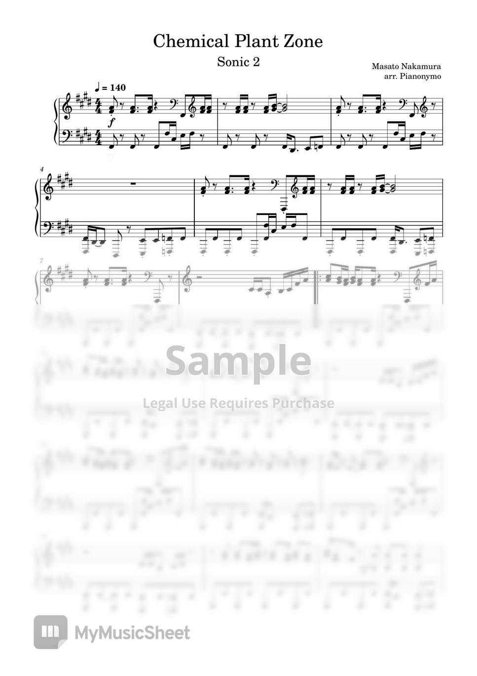 Masato Nakamura - Chemical Plant Zone - Sonic 2 Sheets by Pianonymo