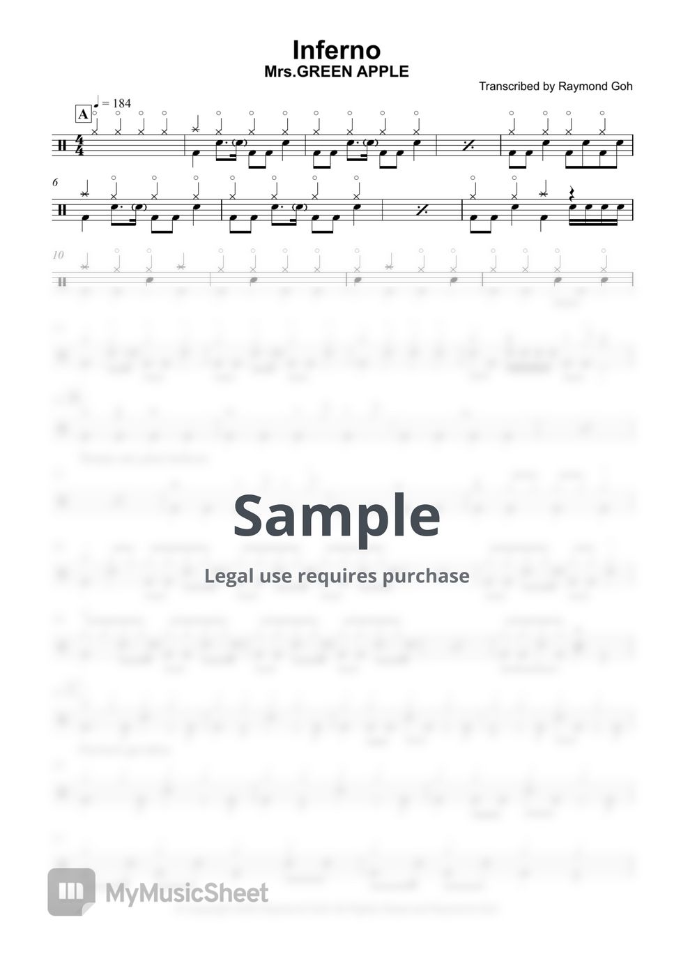 Mrs. Green Apple - Inferno (Fire Force (OP1)) Sheet Music by Raymond Goh