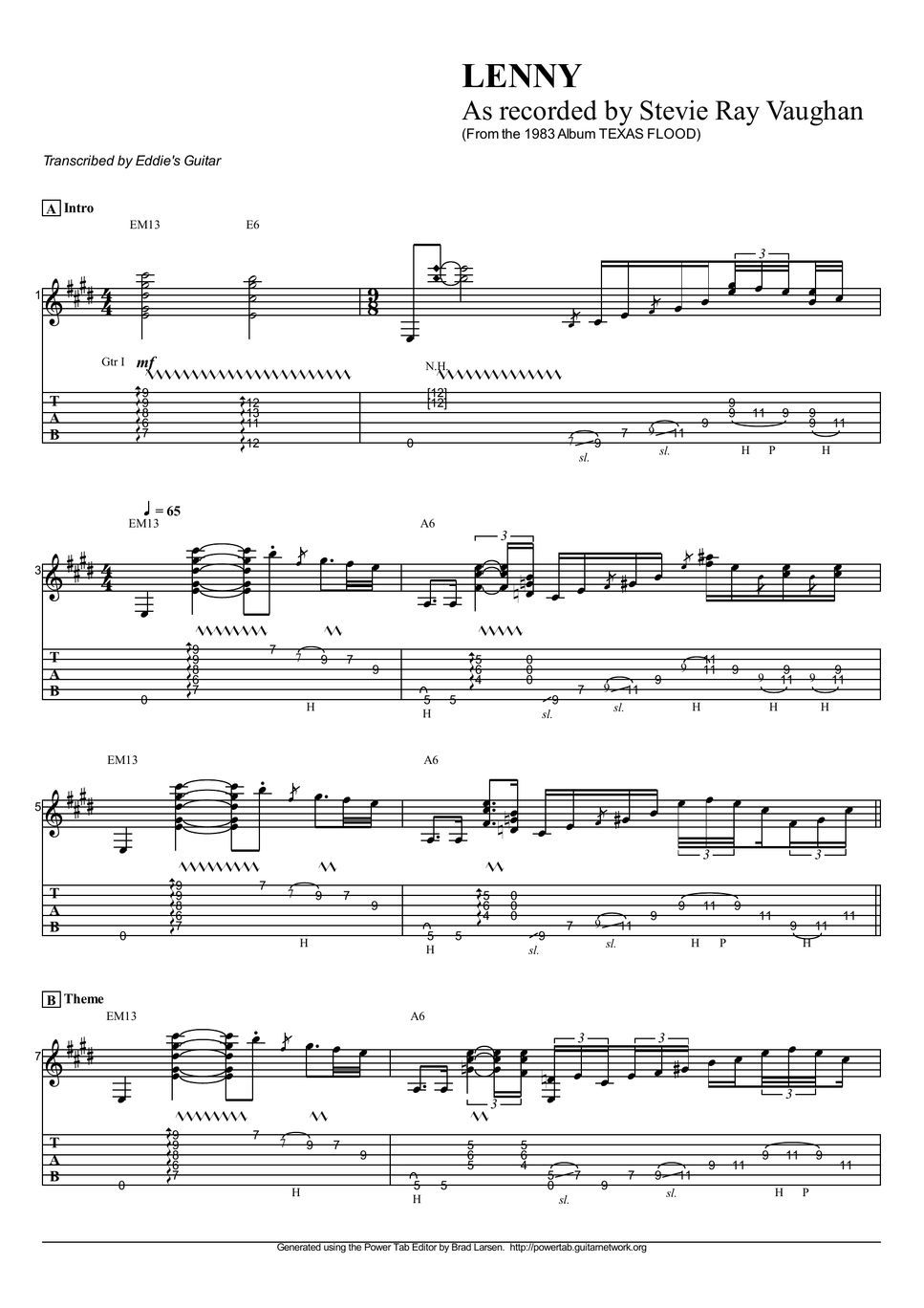 Stevie Ray Vaughan - Lenny Sheets