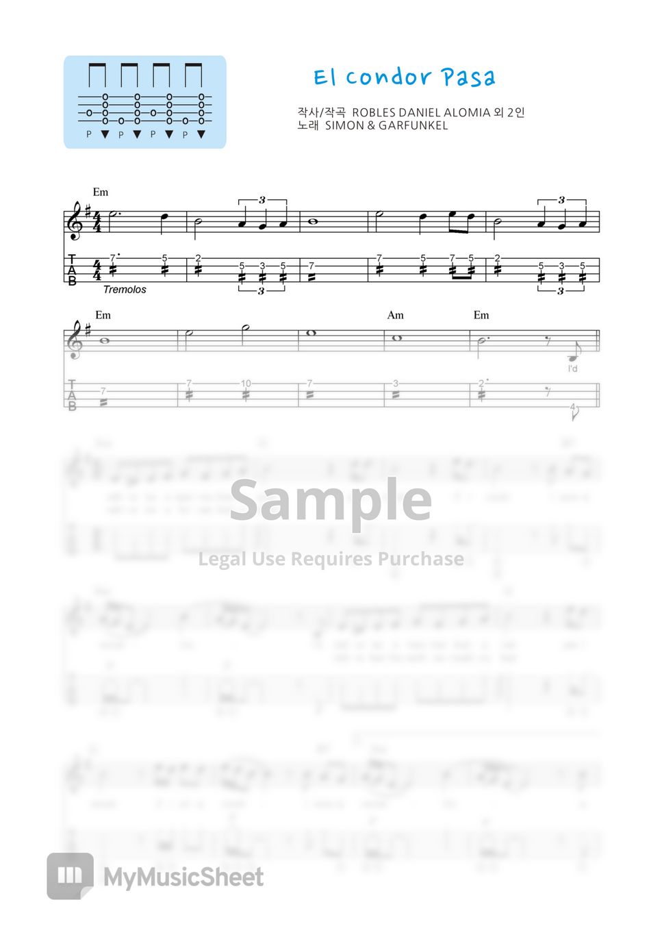 Simon & Garfunkel - El Condor Pasa (반주곡) 曲谱 by 싱글벙글 우쿨렐레
