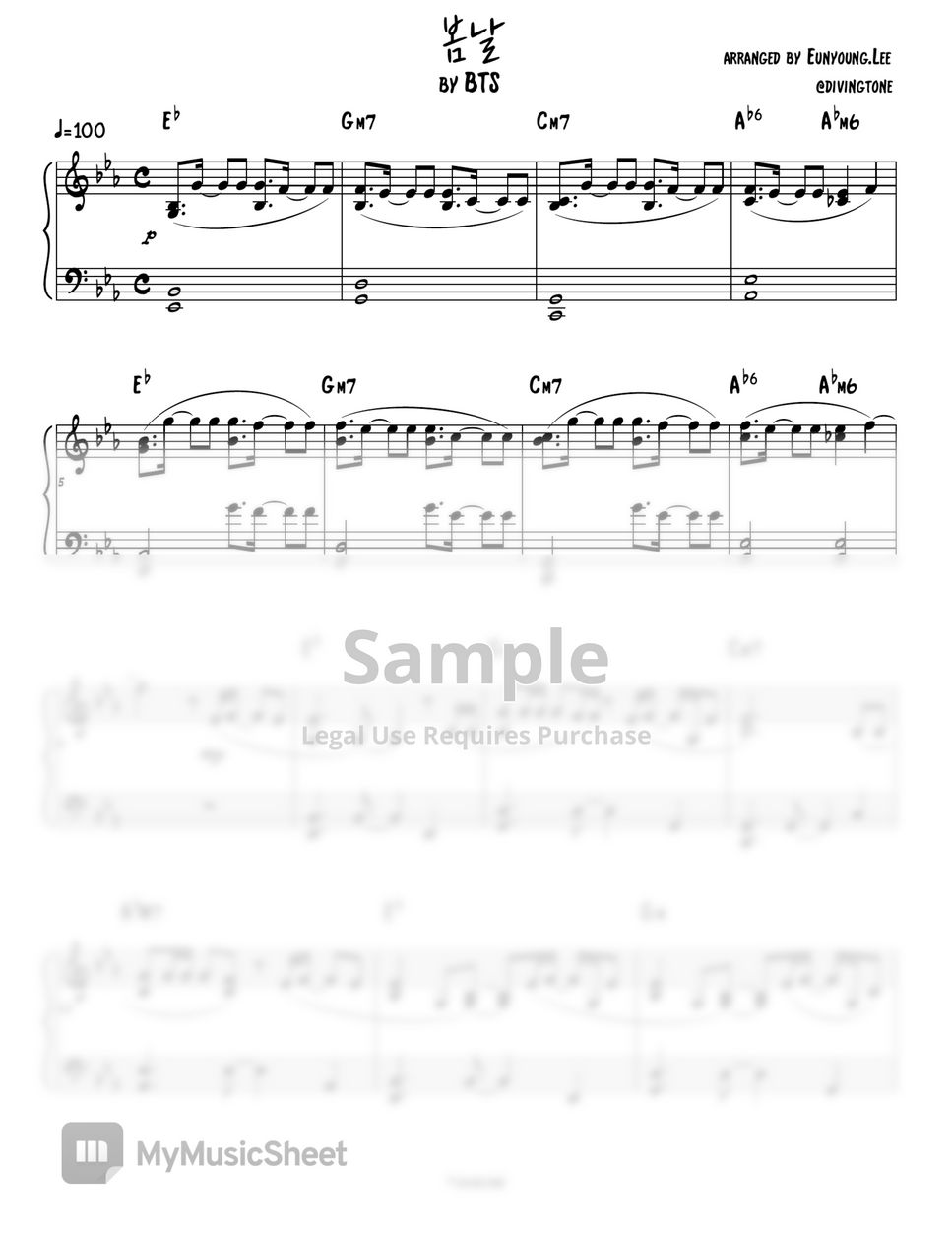 방탄소년단(BTS) - 봄날(Spring Day) (피아노 악보(piano sheet)) Sheet Music by divingtone