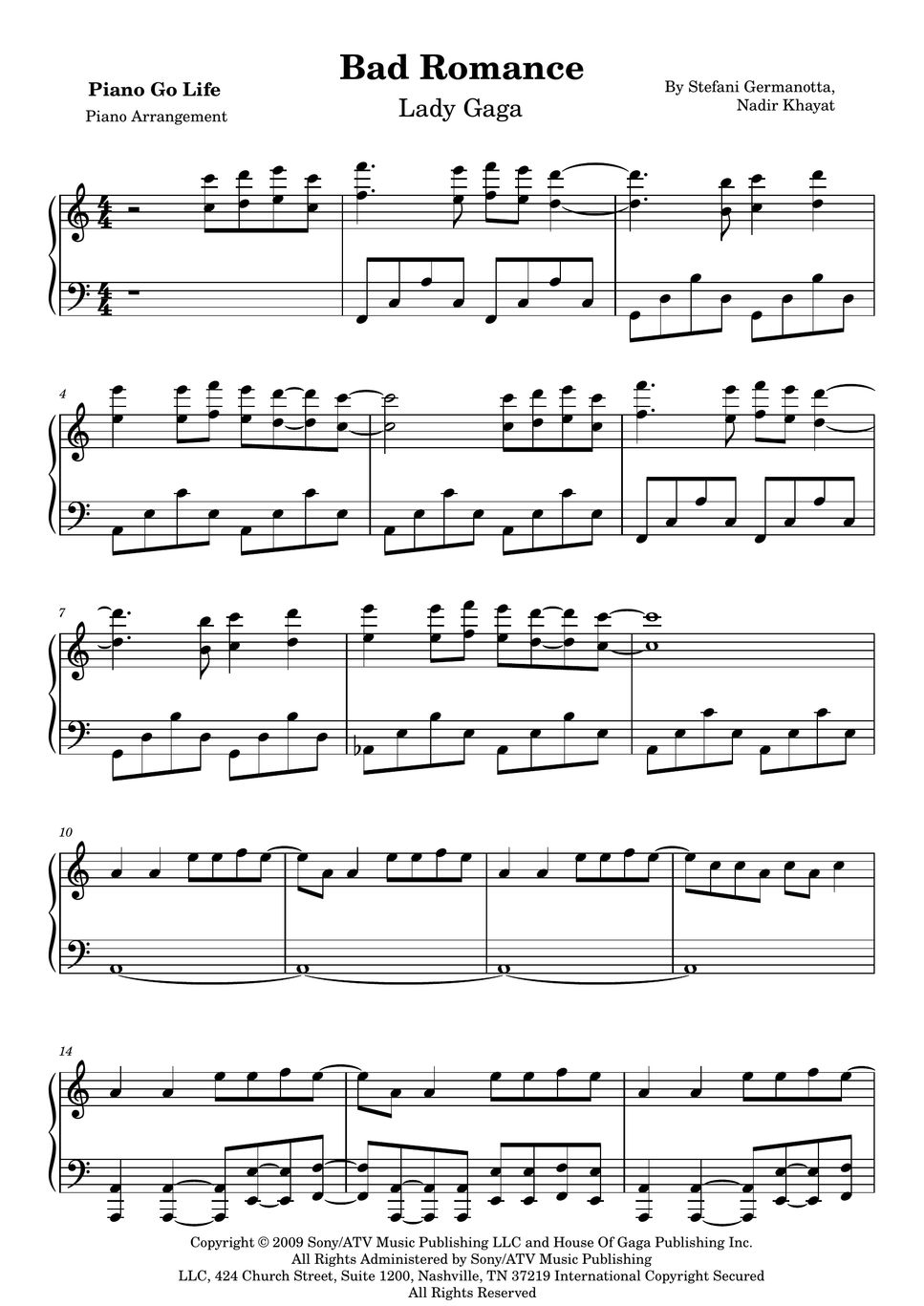 Lady Gaga - Bad Romance 楽譜 by Piano Go Life