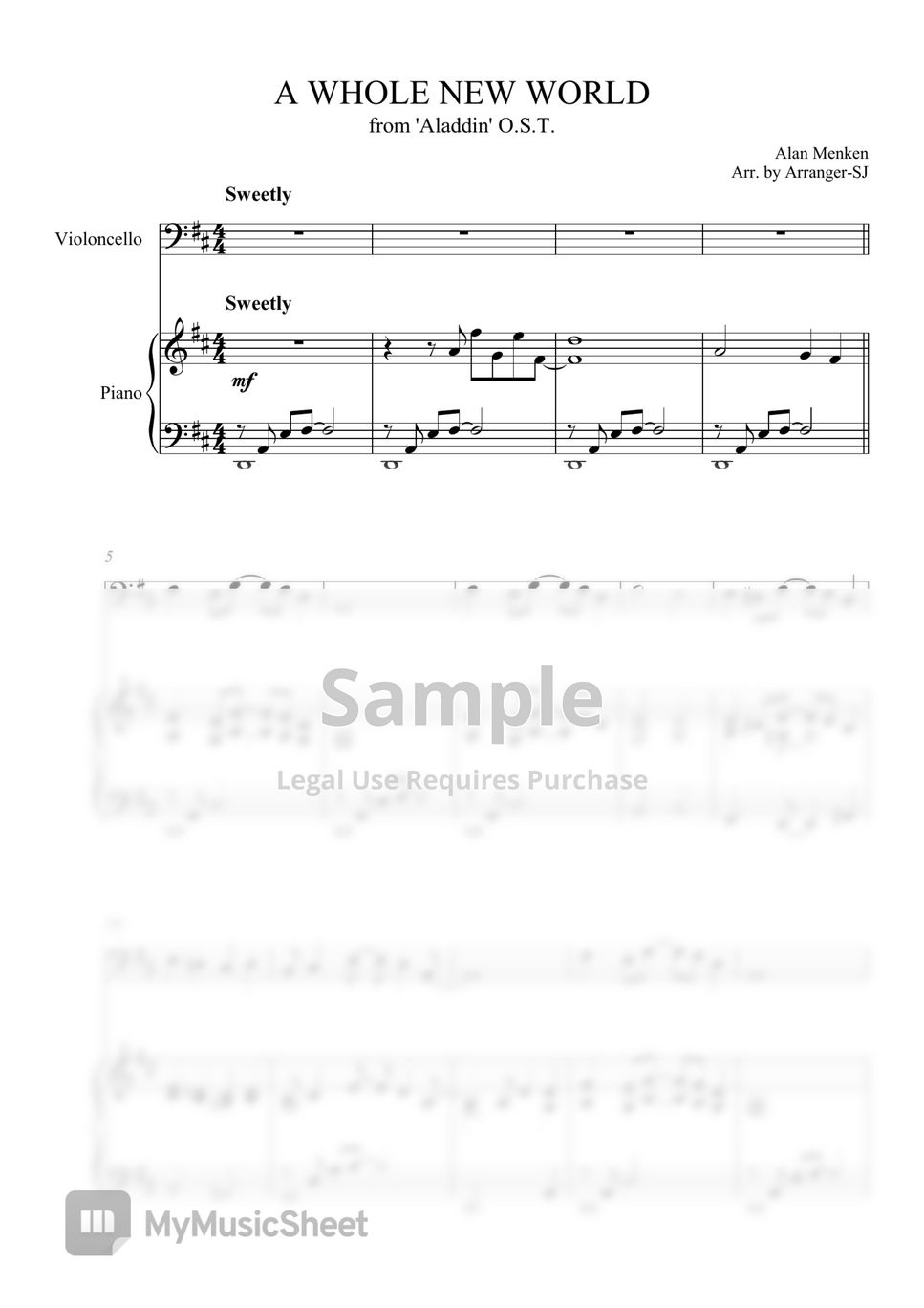 Alan Menken - A whole new world (from Aladdin O.S.T.) (Duet for Cello and Piano) Spartito by ...