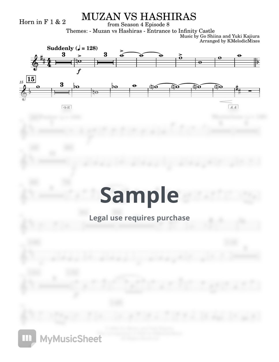 Go Shiina and Yuki Kajiura - Muzan vs Hashiras - F Horn 1, 2, 3 & 4 악보 ...