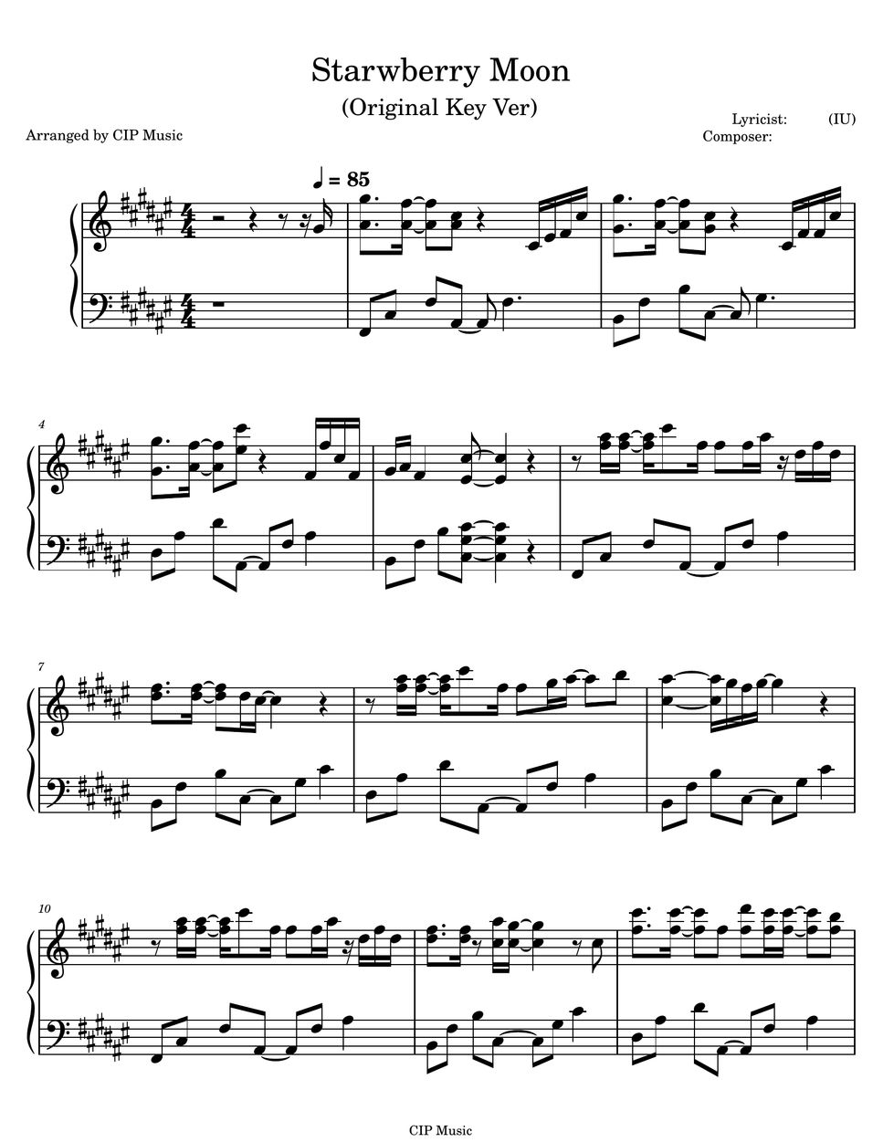 IU - strawberry moon (Original Key Ver) Sheet by CIP Music