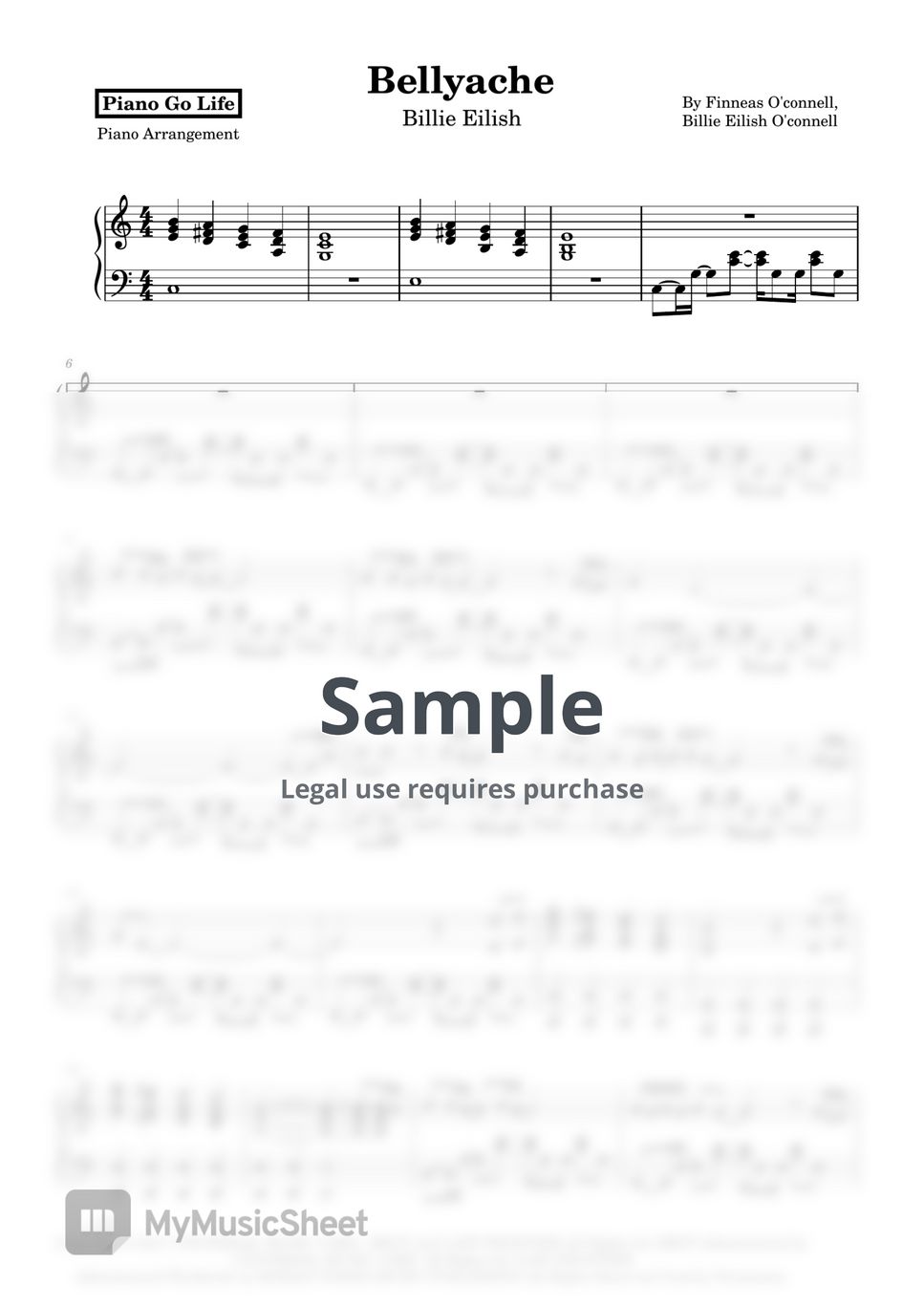 Billie Eilish - Bellyache Ноты by Piano Go Life