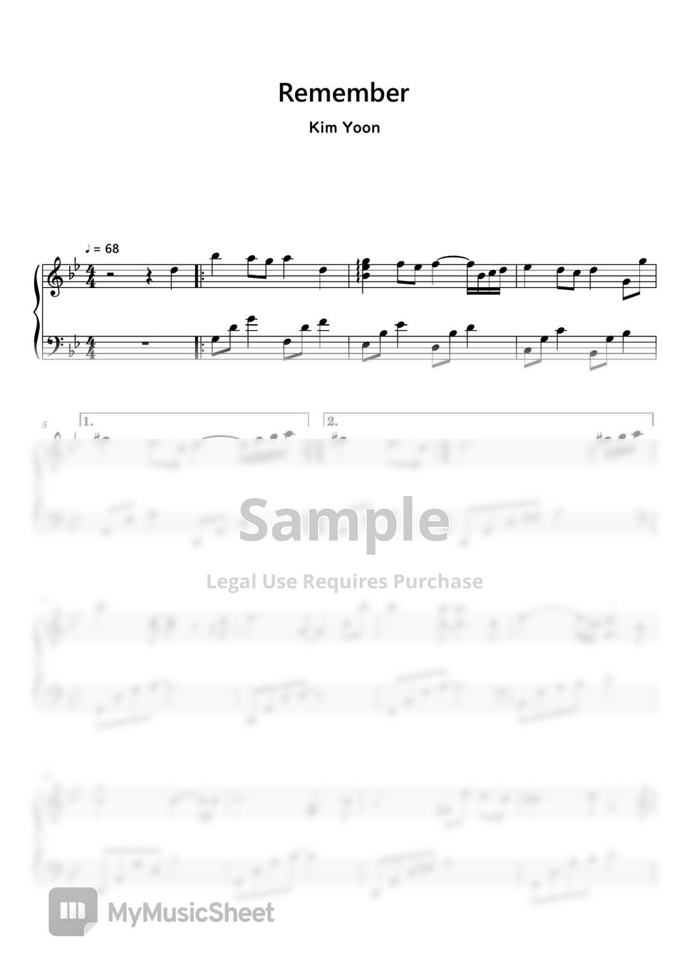 Kim Yoon - Remember (Sheet Music, MIDI,) نوتة by sayu