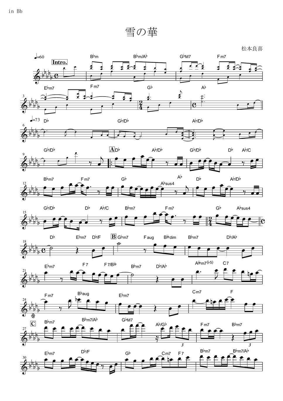 Mika Nakashima - Yuki No Hana (in Bb) Sheet