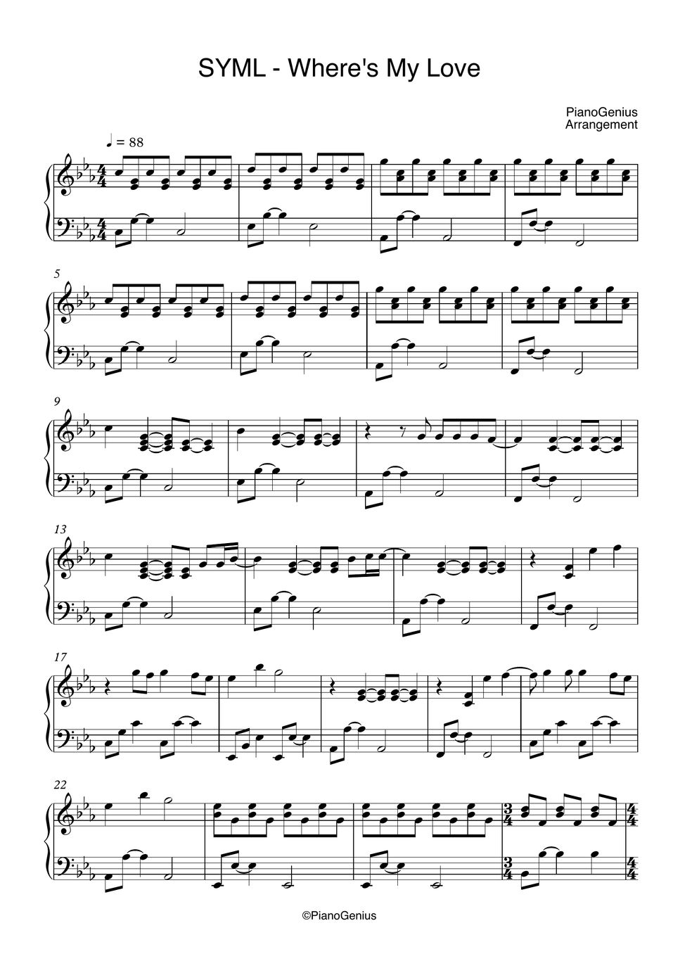 SYML - Where's My Love (slowed) Sheet by PianoGenius