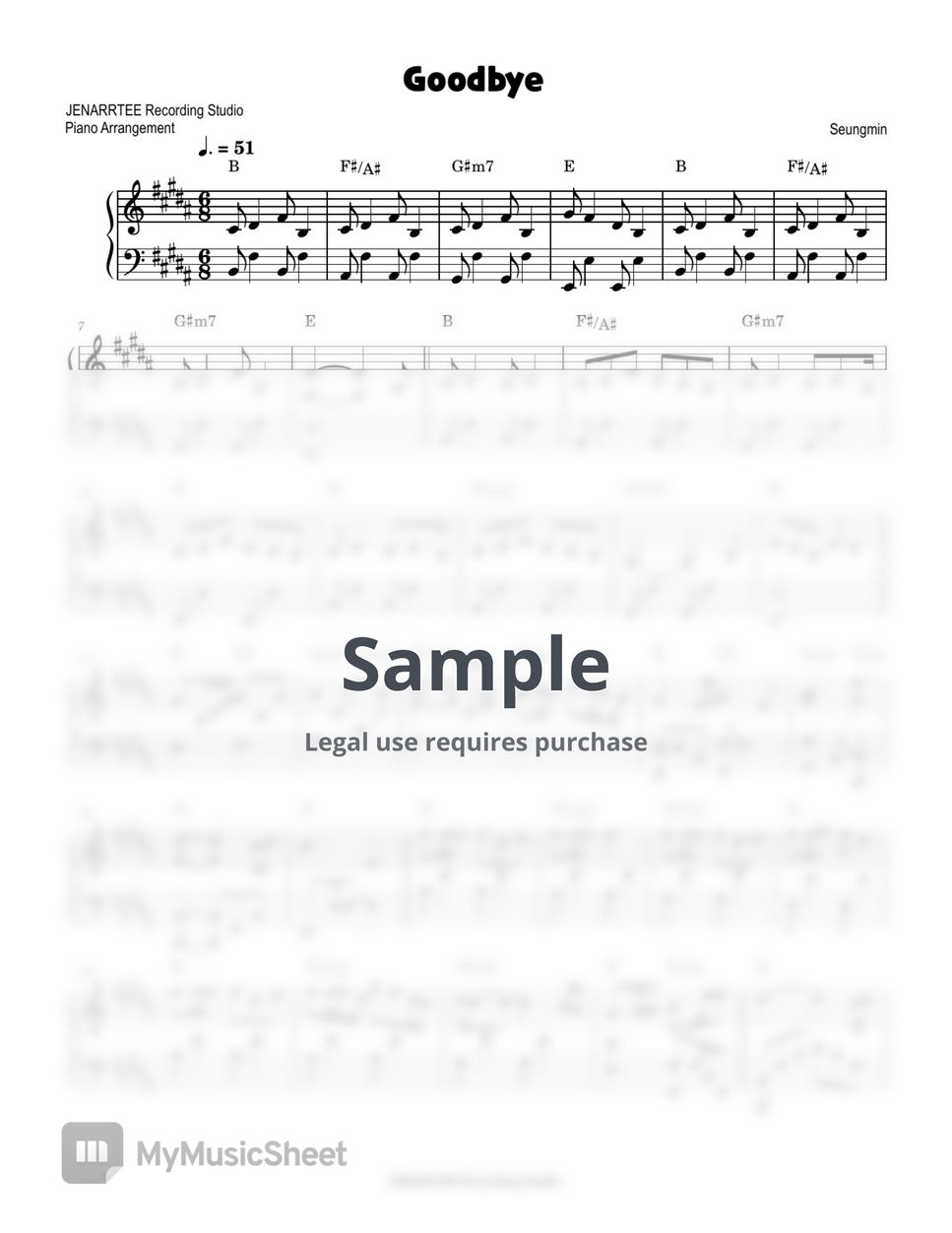 Seungmin (Stray Kids) - Goodbye (Original + Easy Key) Piano Sheet Music ...