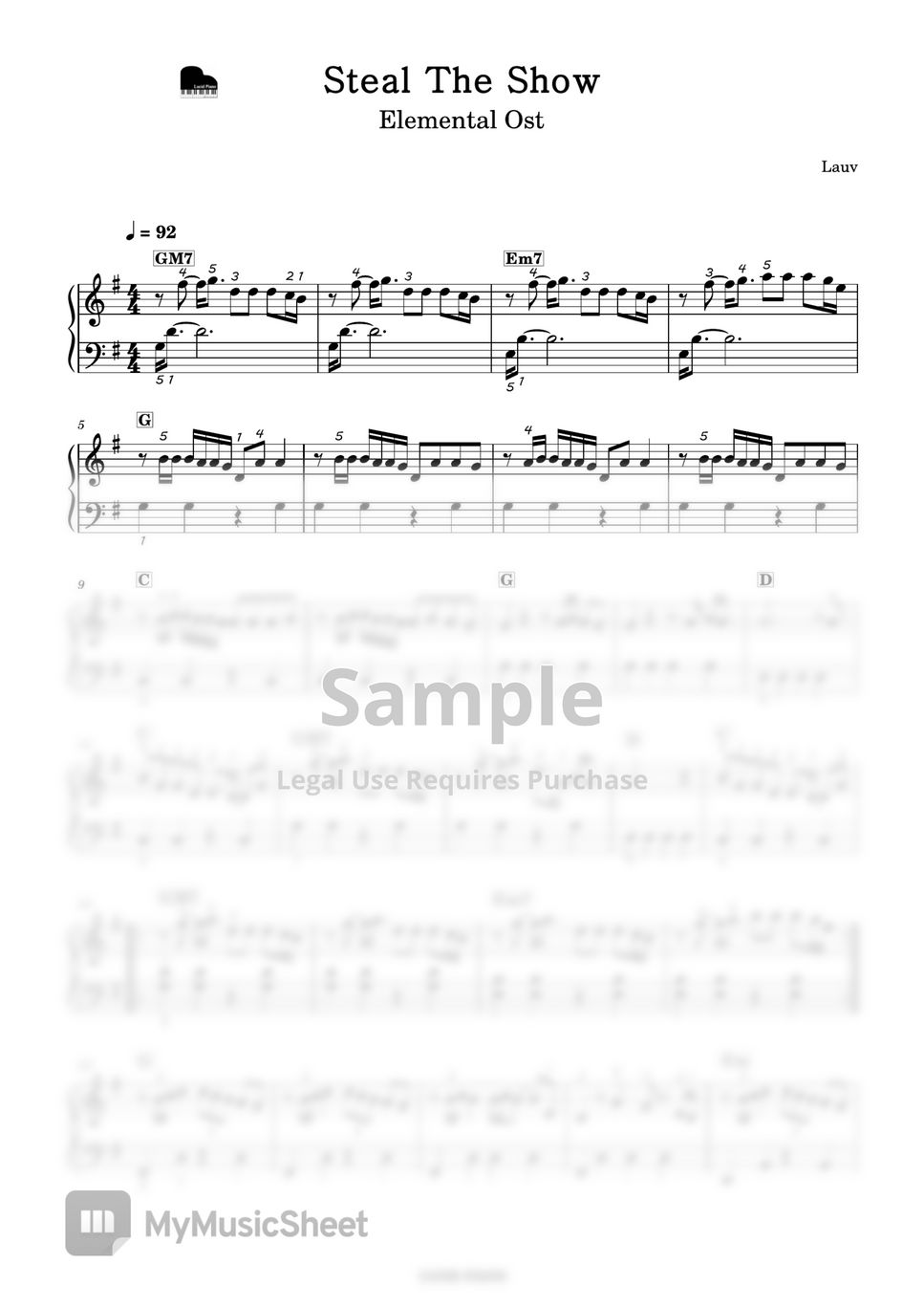 Lauv - Steal The Show / Elemental(엘리멘탈) Ost (원곡 조성 쉬운 악보) Sheet Music ...
