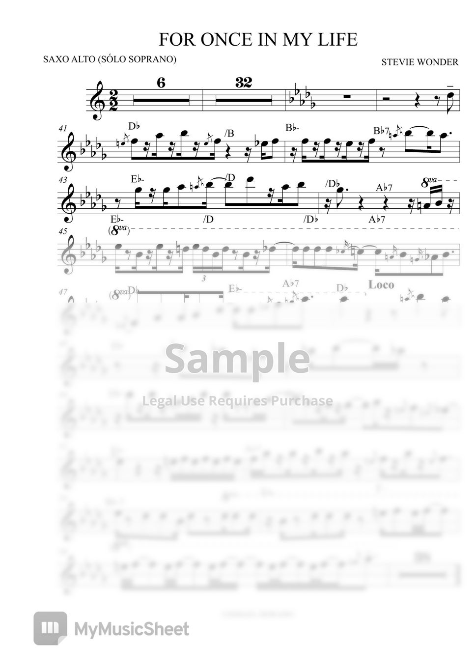 For once in my life - Stevie Wonder (Sólo Armónica/Soprano Sax) (AltoSax Eb) Sheets by Ismael Dorado