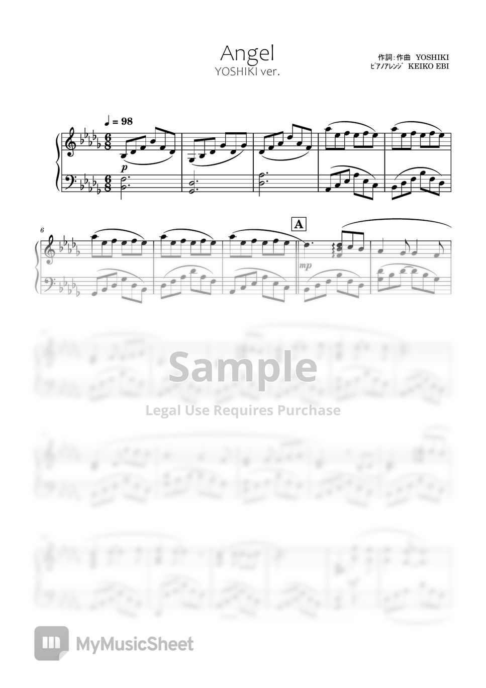 X JAPAN（YOSHIKI） - Angel Sheet Music by KEIKO EBI